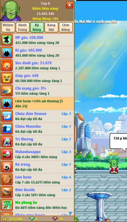 Nick NRO mã số: 8115 Server 5 Hành Tinh Namếc